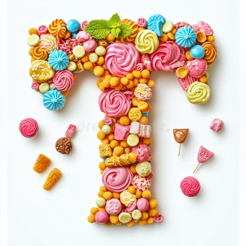 Vibrant Letter T Crafted Various Delicious Sweets Displayed Clean White ...
