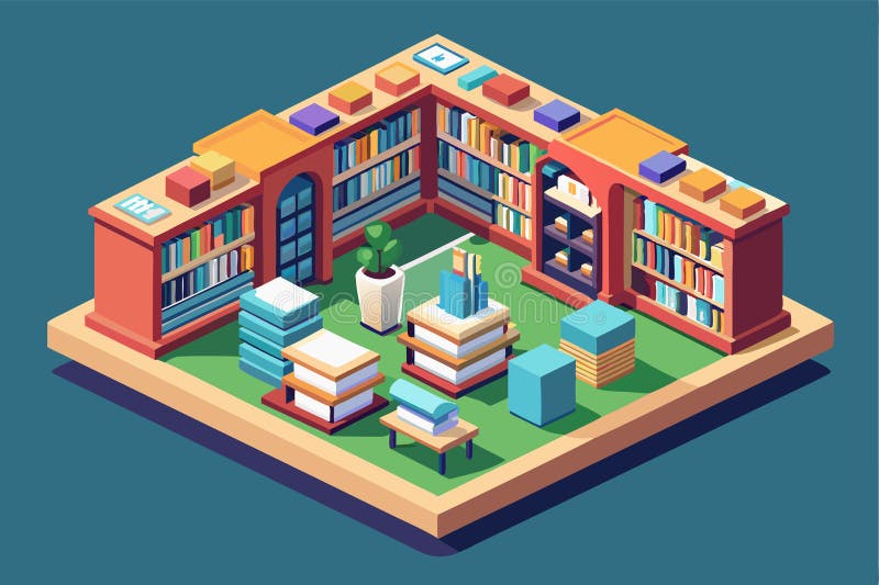 A Vibrant Library Setting Filled with Bookshelves, Plants, and Colorful ...