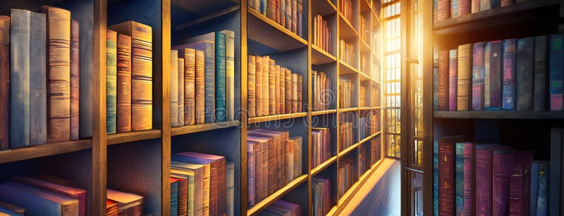 Vibrant Library Shelf Filled with Books, Viewed from the Front with a ...