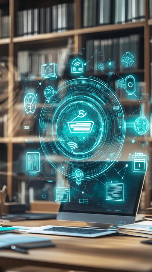 A Vibrant Library Wall with Glowing Educational Tools and Inspiring ...