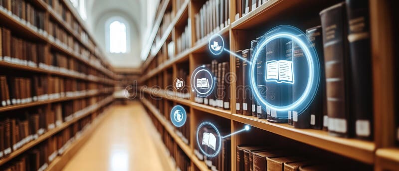 A Vibrant Library Wall with Glowing Educational Tools and Inspiring ...