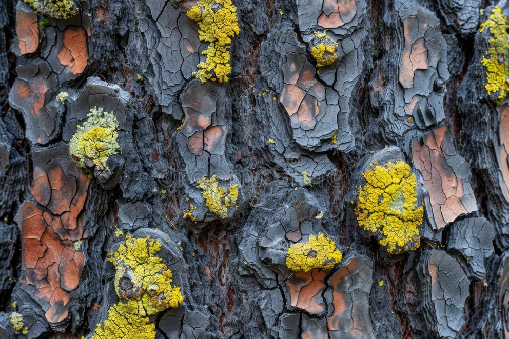 Vibrant Lichen Growth on Weathered Tree Bark Texture in Natural Setting Stock Image - Image of ...