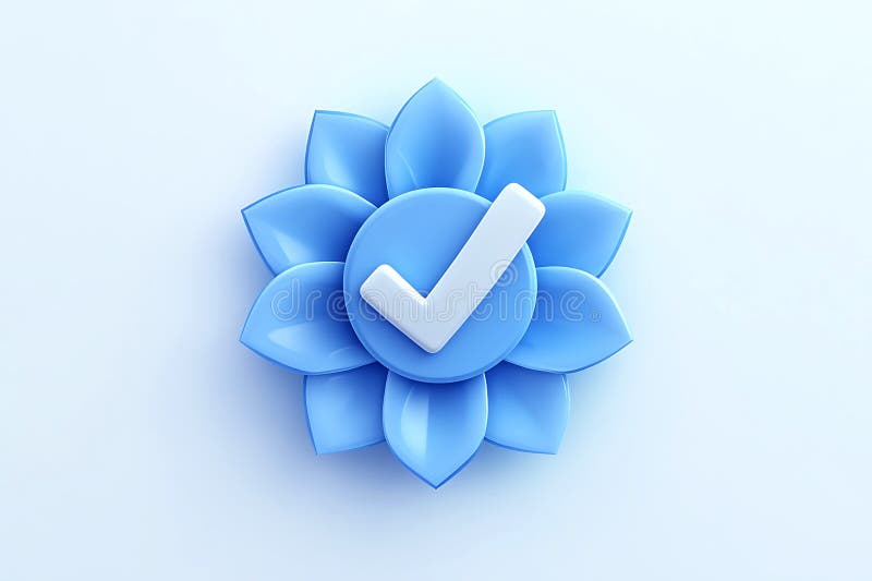Vibrant Light Blue Flower-shaped Icon with White Checkmark in the ...