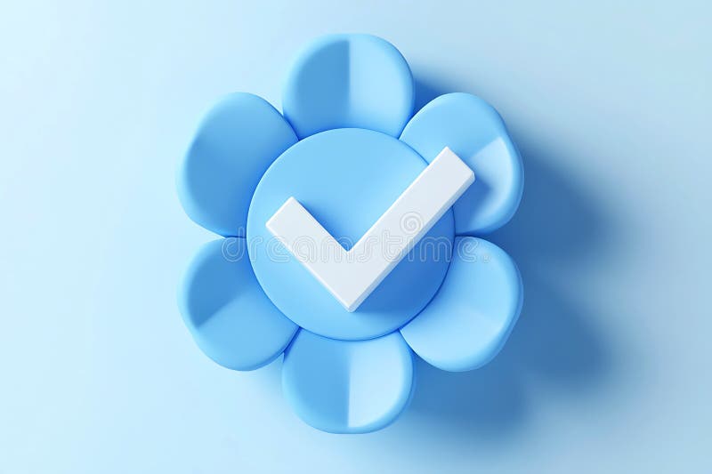 Vibrant Light Blue Flower-shaped Icon with White Checkmark in the ...