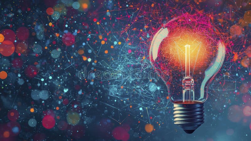 Vibrant Light Bulb with Colorful Digital Network Effect Stock ...