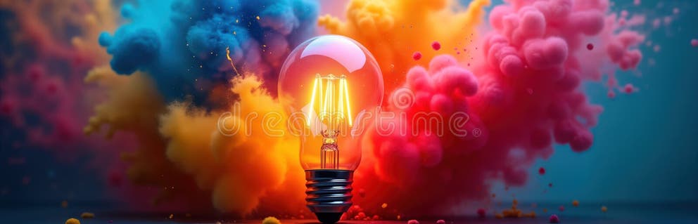 Vibrant Light Bulb Explodes on Colourful Background. Creative ...