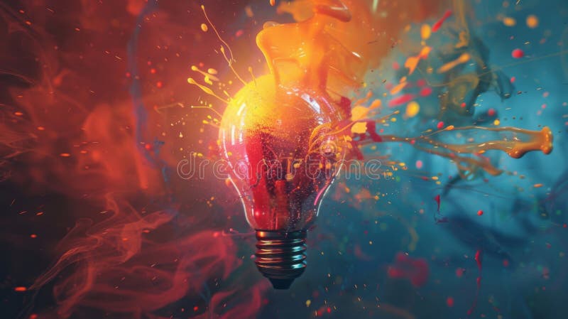 Vibrant Light Bulb Exploding with a Burst of Colors and Dynamic Motion ...