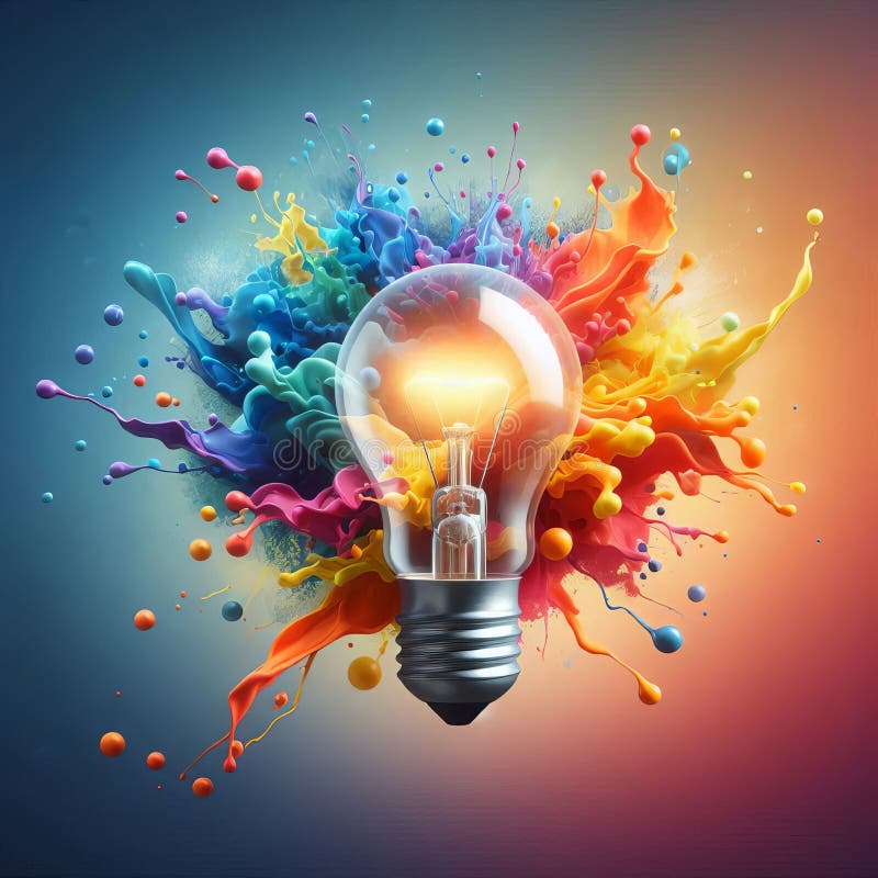 Vibrant Light Bulb Exploding with Colors Stock Photo - Image of ideas ...