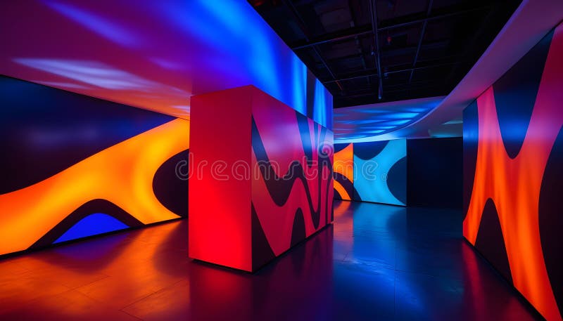 Vibrant Light Installation in Modern Art Gallery Space Stock ...