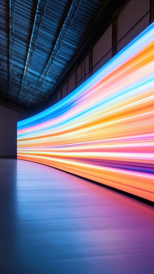 Vibrant Light Installation in a Modern Industrial Space, AI Stock Image ...