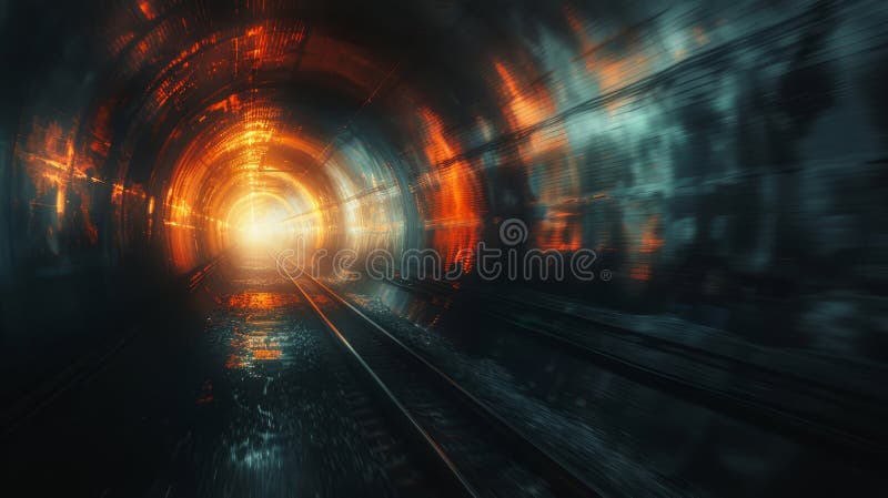 Abstract Light Patterns in Dimly Lit Underground Tunnel at Night Stock ...
