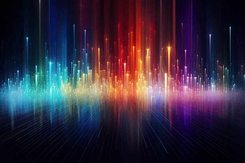 Digital Spectrum. Vibrant Colorful Bars with Luminous Particle ...