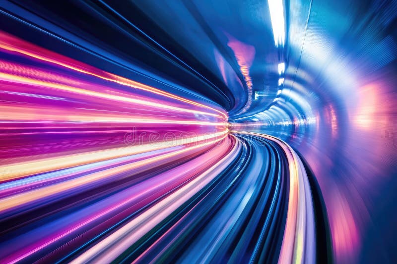 Vibrant Light Streaks Blur in a Futuristic Tunnel with Dynamic ...
