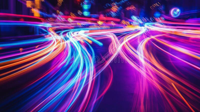 Vibrant Light Trails and City Lights at Night Stock Illustration ...