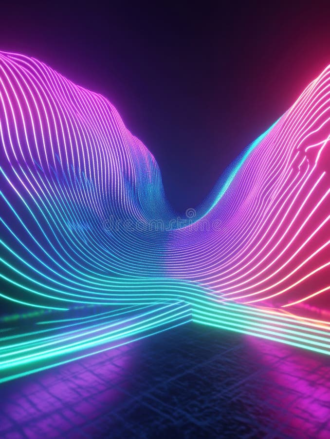 3D Pulsating Light Waves Create a Mesmerizing Neon Glow in a Dark Space ...