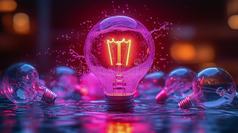 Vibrant Lightbulb Splash in Neon Water Stock Illustration ...