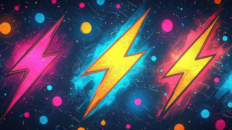 Vibrant Lightning Bolt Patterns with Colorful Background Elements and ...