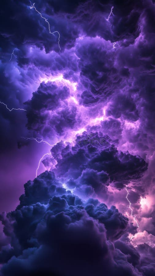 Vibrant Lightning Storm in Purple Clouds, Dramatic Sky. Nature and ...