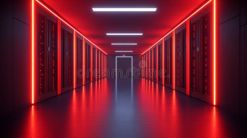 Vibrant Lights Illuminate the Interior of a High-tech Data Center ...