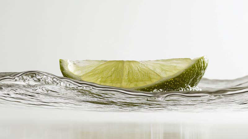 Fresh Lime Slice Floating on Water Creating Ripples in a Serene Setting ...