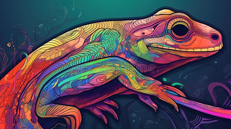 Vibrant Line Art of an Gekko Stock Illustration - Illustration of ...