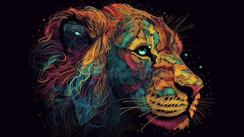 Vibrant Line Art of an Lion Stock Illustration - Illustration of tools ...