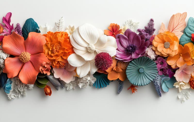 A Vibrant Line of Flowers Stretches Across a Pristine White Surface ...