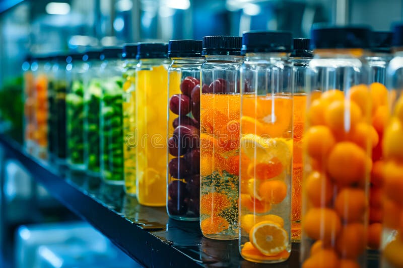 A Vibrant Lineup of Infused Drinks in Clear Glass Containers Showcases ...