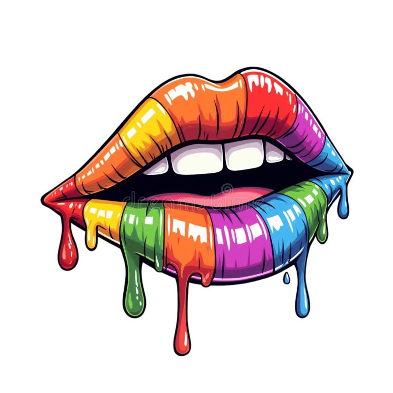 Vibrant Lips are Depicted with Rainbow Colors Dripping Stock Image ...
