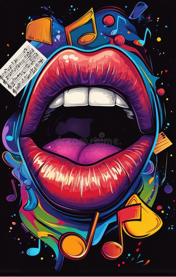 Vibrant Lips Musical Notes Colorful Artistic Design Stock Photos - Free ...