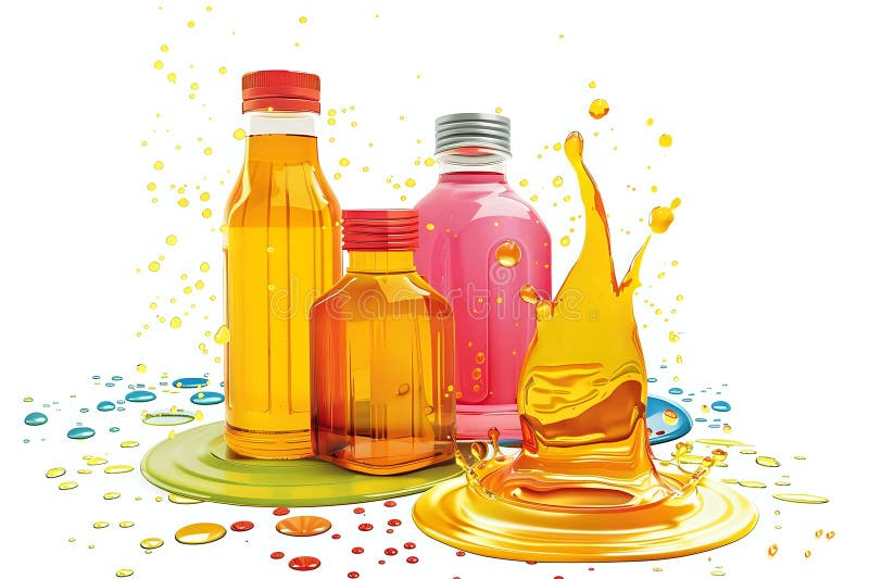 Vibrant Liquid Bottles Showcase Colorful Splashes and Drips, Creating ...