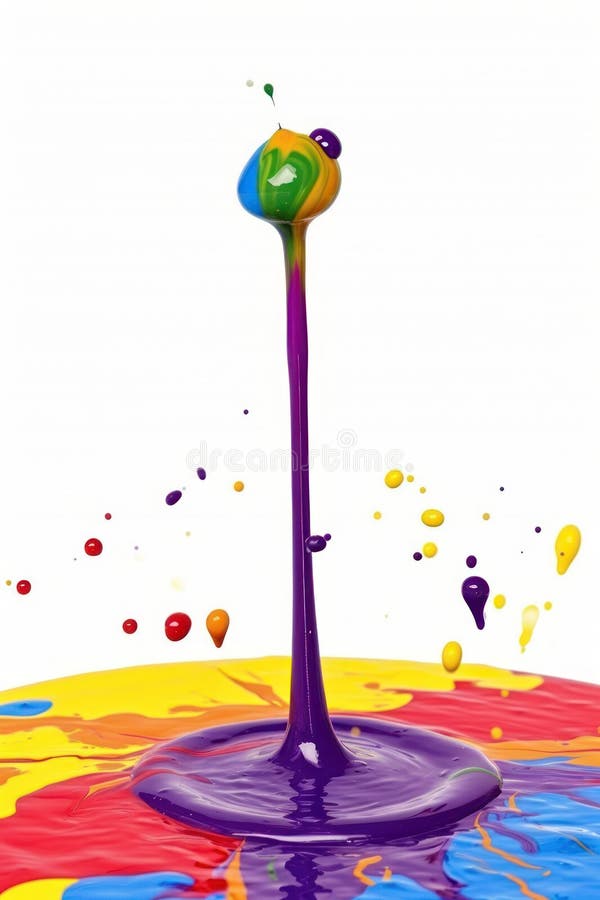 A Vibrant Liquid Drop Falls into a Water Puddle, Creating Ripples and ...