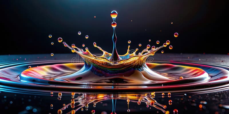 A Vibrant Liquid Droplet Impact, Showcasing Iridescent Colors and ...