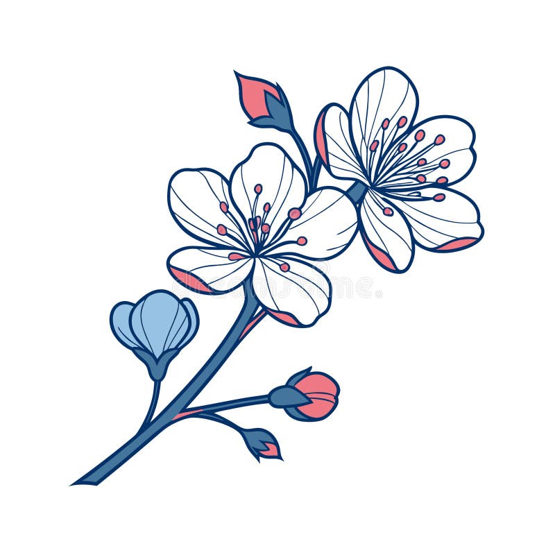Vibrant Little Blue Flower Illustration with Bold Outline Stock ...