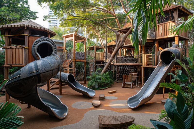 A Vibrant and Lively Childrens Play Area Featuring a Central Slide for ...