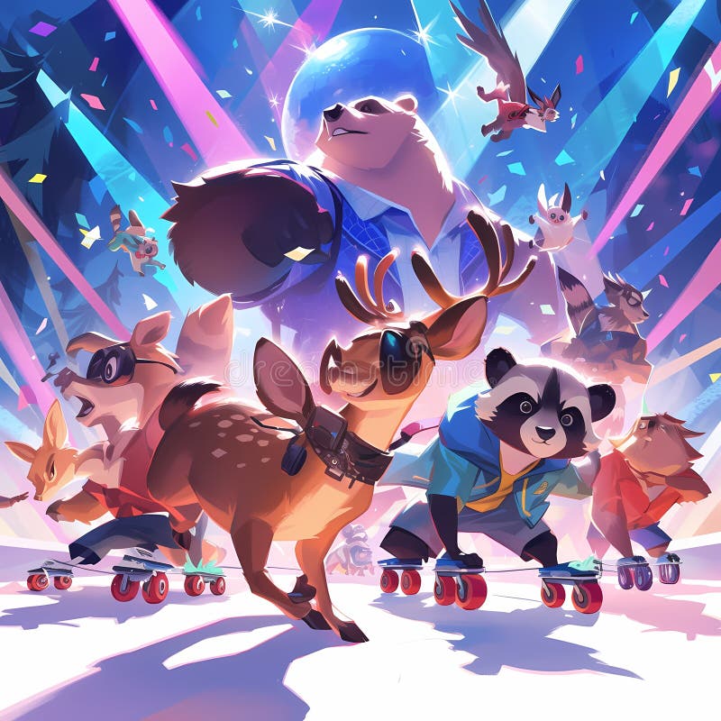 Animal Roller Disco Adventure Stock Illustration - Illustration of ...