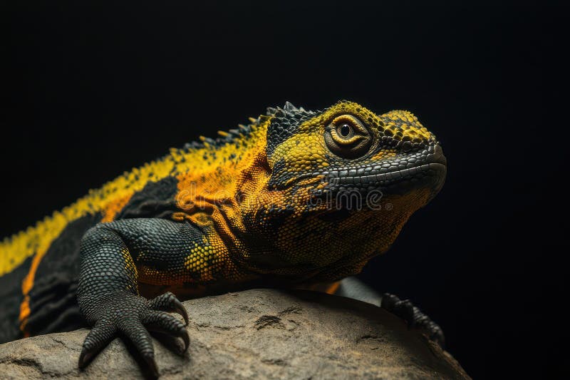 Colorful Lizard Resting on Rock Under Low Light Stock Illustration ...