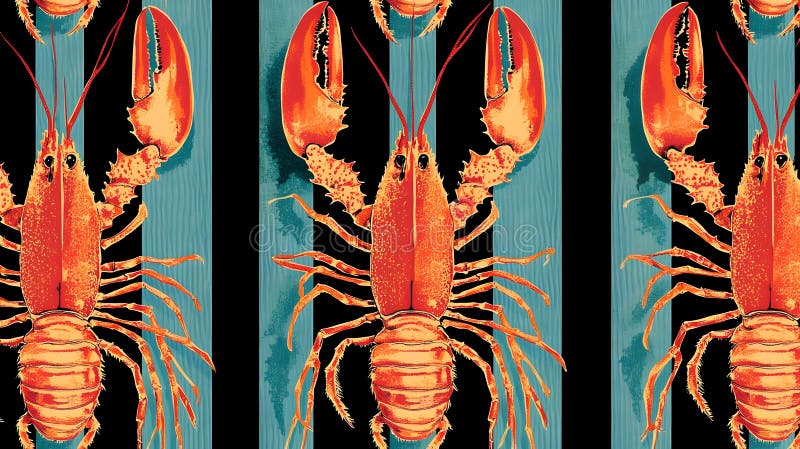 Vibrant Lobster Pattern on Teal Background with Repeat Design Stock ...