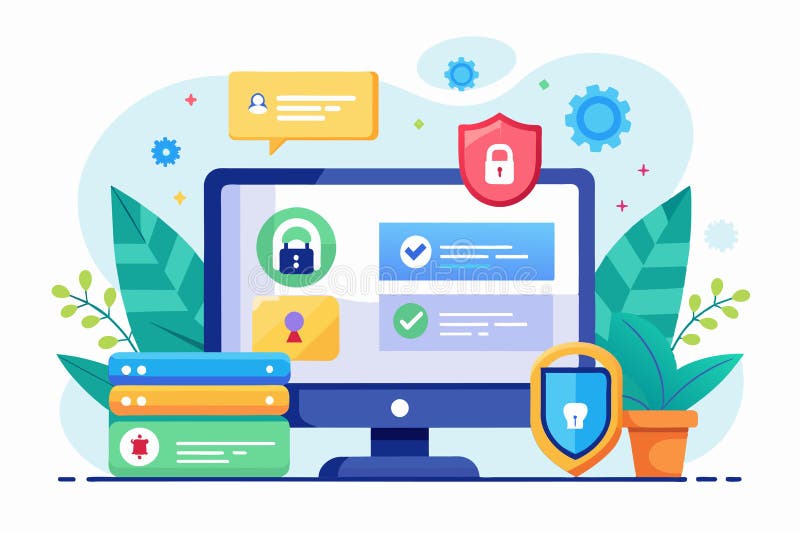 A Vibrant Login Screen Design Features Security Icons and User ...