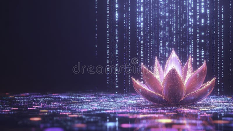Lotus Flower Illuminated by Vibrant Rainbow Lights with Digital Binary ...