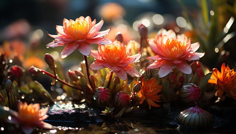 Vibrant Lotus Flower Reflects Beauty in Tranquil Pond Generated by AI ...