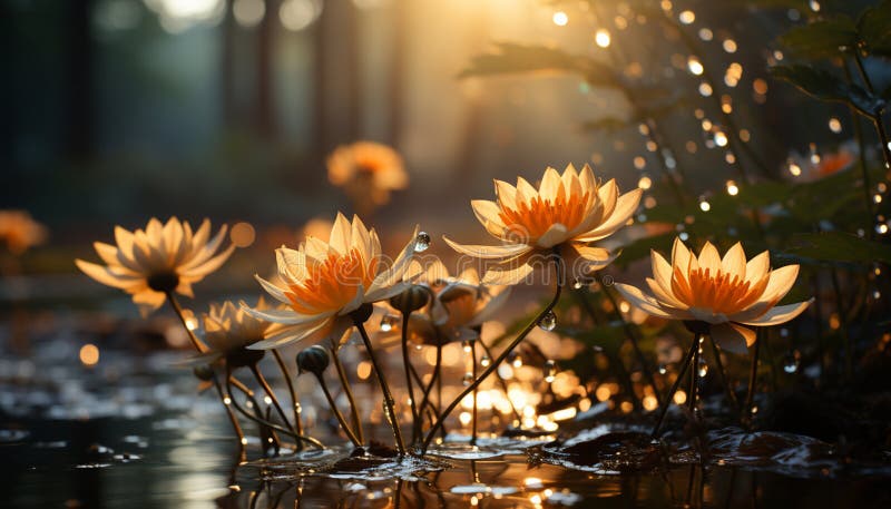 Vibrant Lotus Flower Reflects in Tranquil Pond, Surrounded by Greenery ...