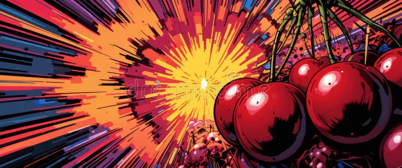 Colorful Cherry Explosion Dynamic Comic Book Pop Art Stock Photo ...