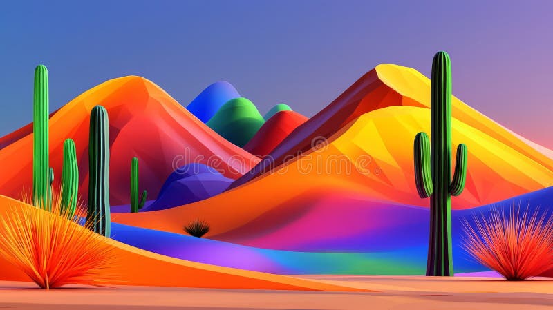 Vibrant Low Poly 3D Desert Landscape Render Stock Illustration ...
