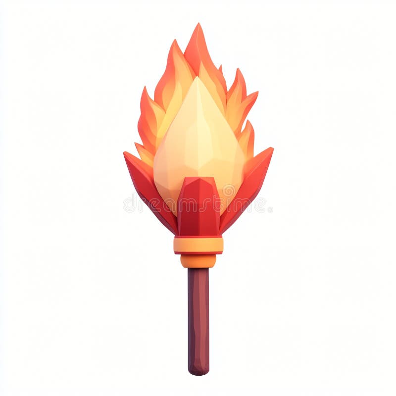 Low Poly 3D Render of a Burning Torch Fiery Flame Game Asset Fantasy ...