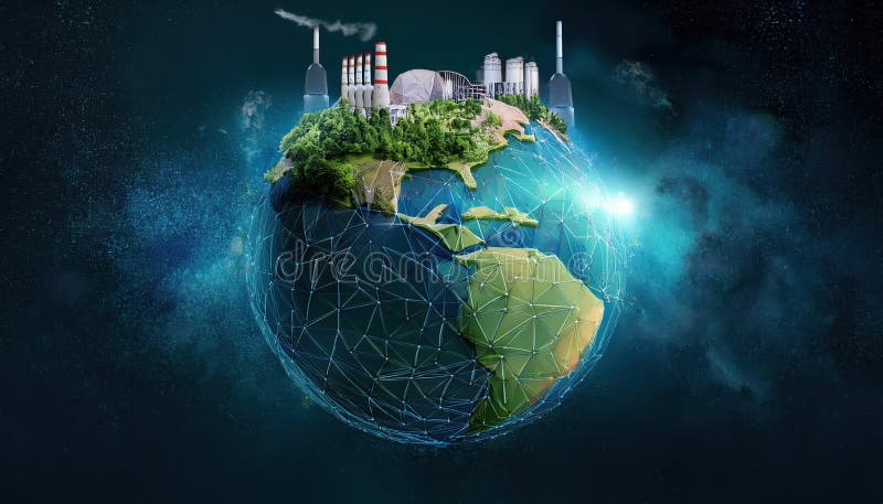 Low Poly Earth Model Featuring Factories, Forests, and Cities ...