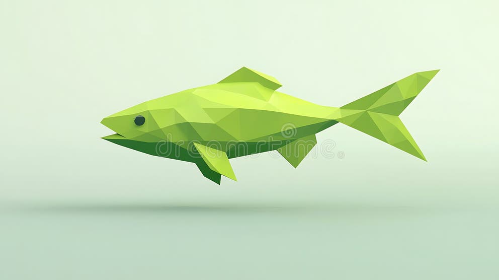Vibrant Low Poly Fish with Angular Fins Swimming in Pale Green ...