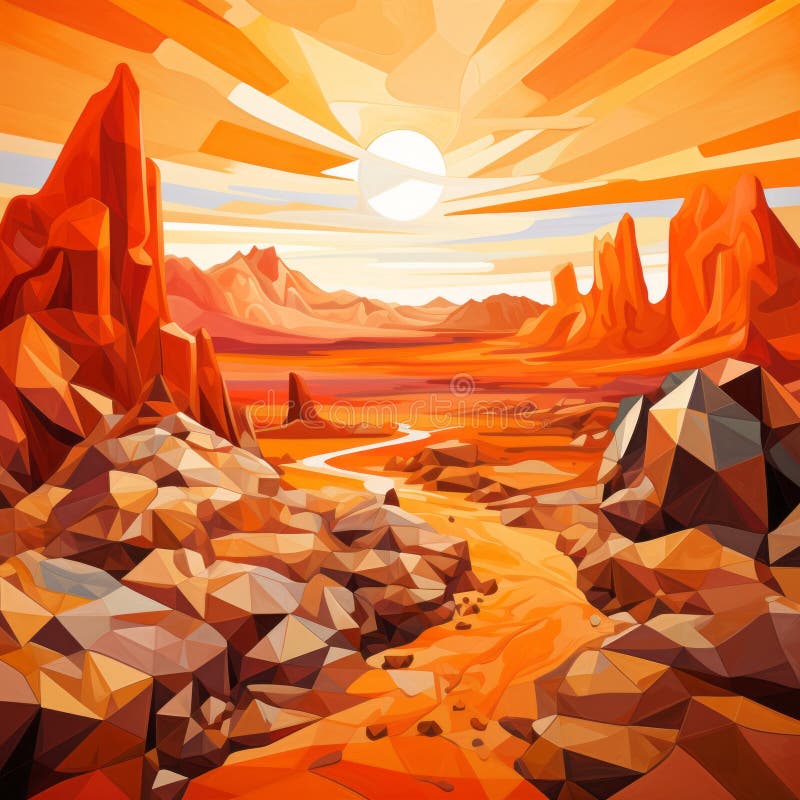 Vibrant Low Poly Landscape with Desert and Red Rocks Stock Illustration ...