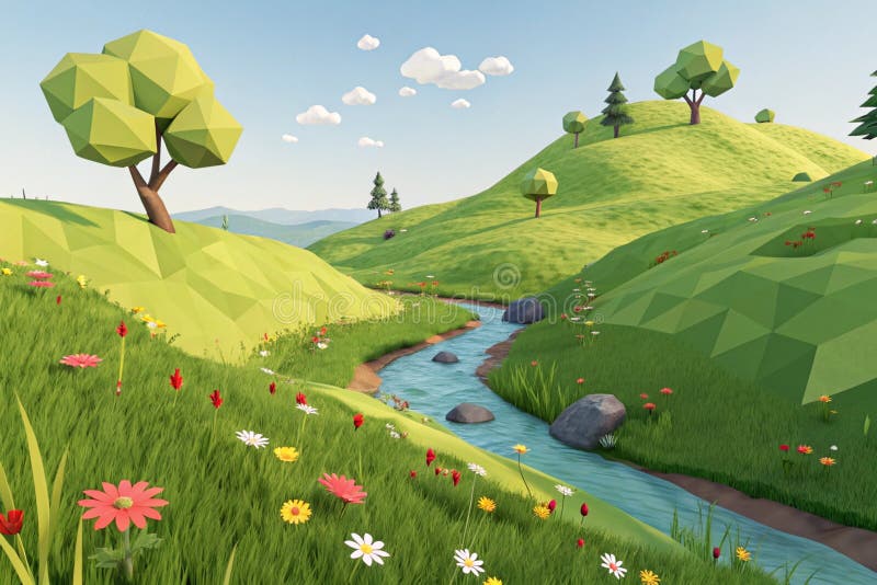 Vibrant Low Poly Landscape - Generated by Ai Stock Illustration ...