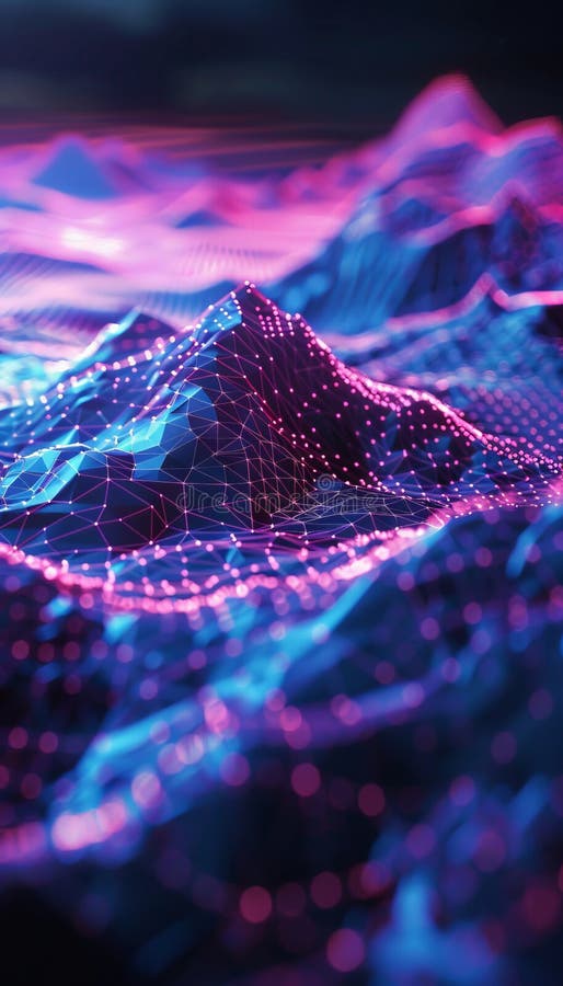 Vibrant Low Poly Mountain Landscape with Neon Mesh Lighting in a ...
